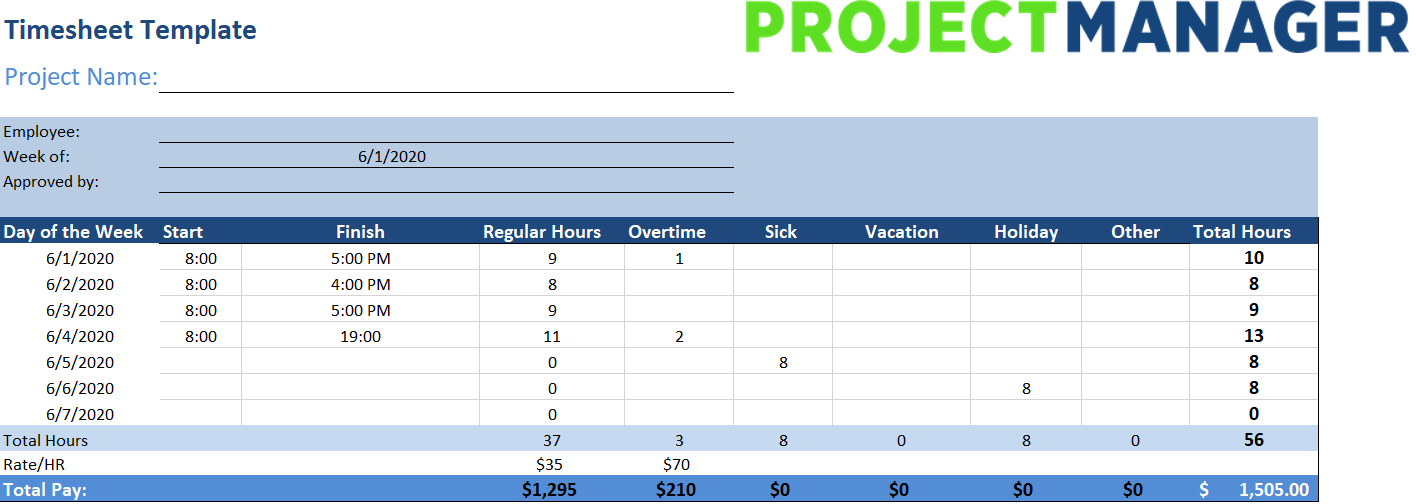Timesheet Template - ProjectManager.com