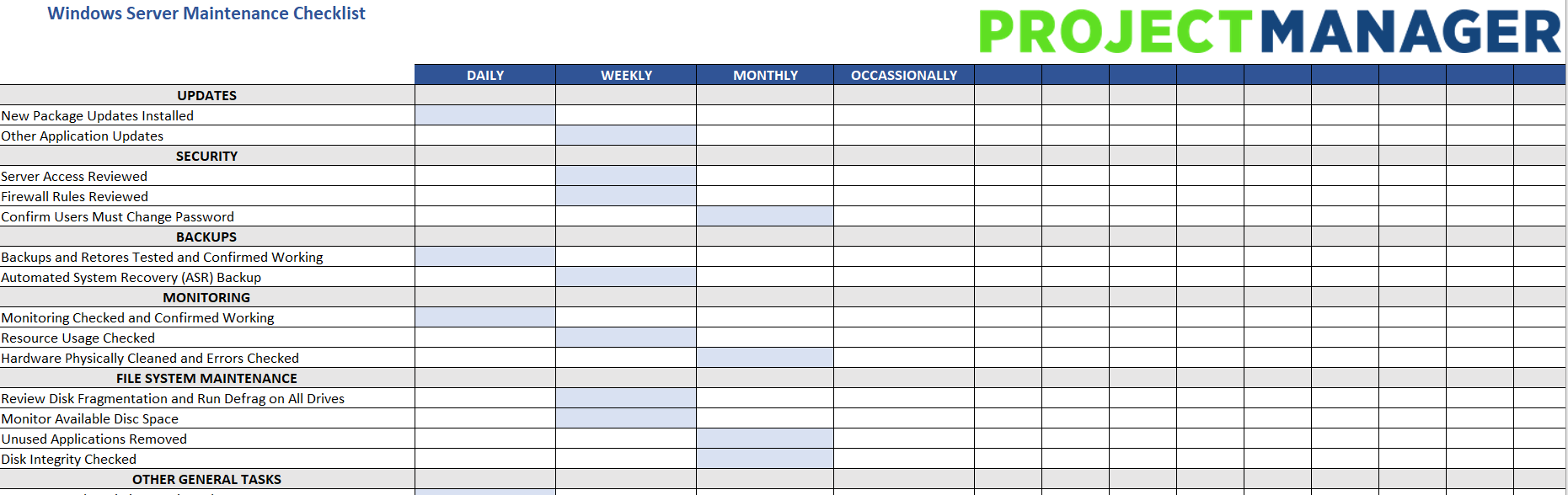 Server Room Checklist Template Excel