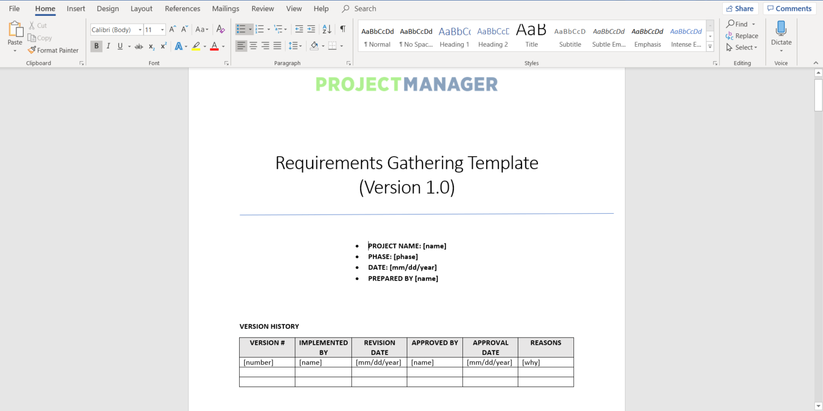 Requirements Gathering Template - ProjectManager.com