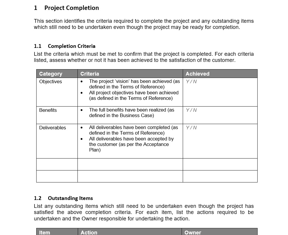 Project Closure Template ProjectManager