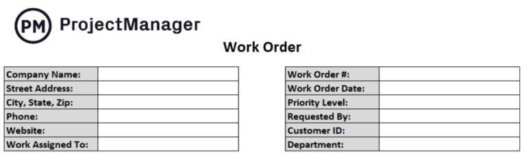 Work Order Template for Excel (Free Download) - ProjectManager