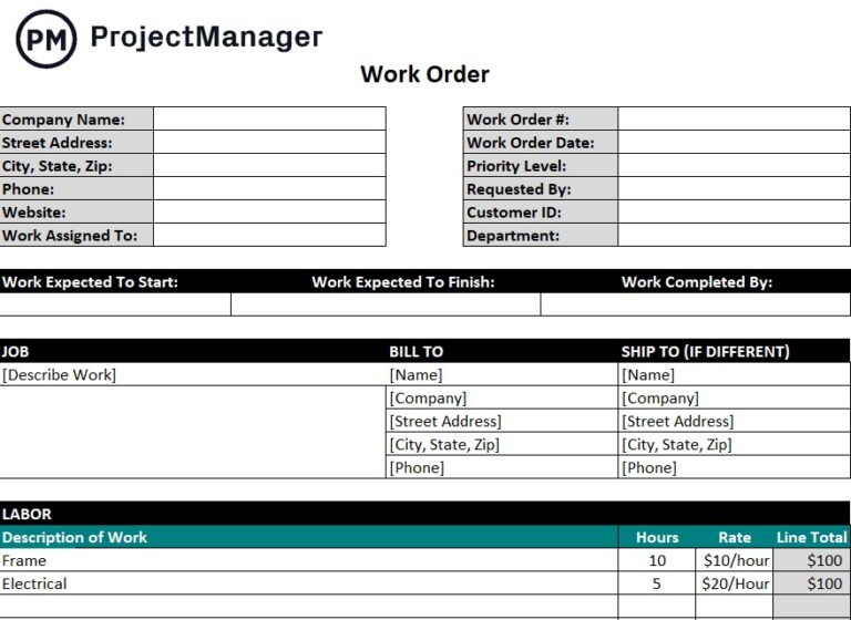 Work Order Template for Excel (Free Download) - ProjectManager