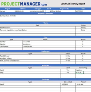 Free Construction Daily Report Template for Excel - ProjectManager