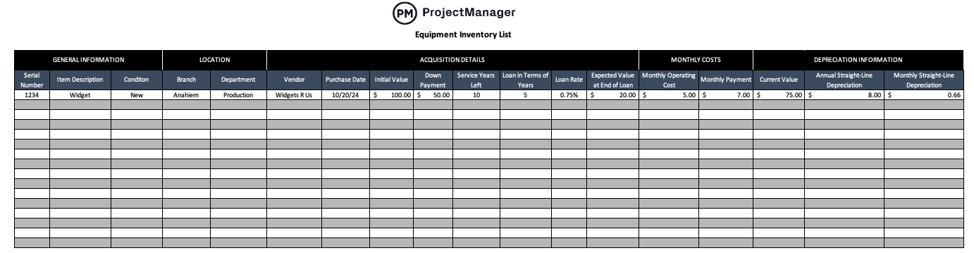 Equipment Inventory Template For Excel Free Download 
