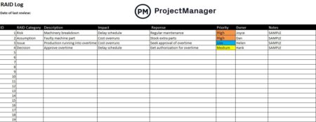 RAID Log Template for Excel (Free Download) - ProjectManager