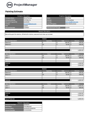 Painting Estimate Template - ProjectManager