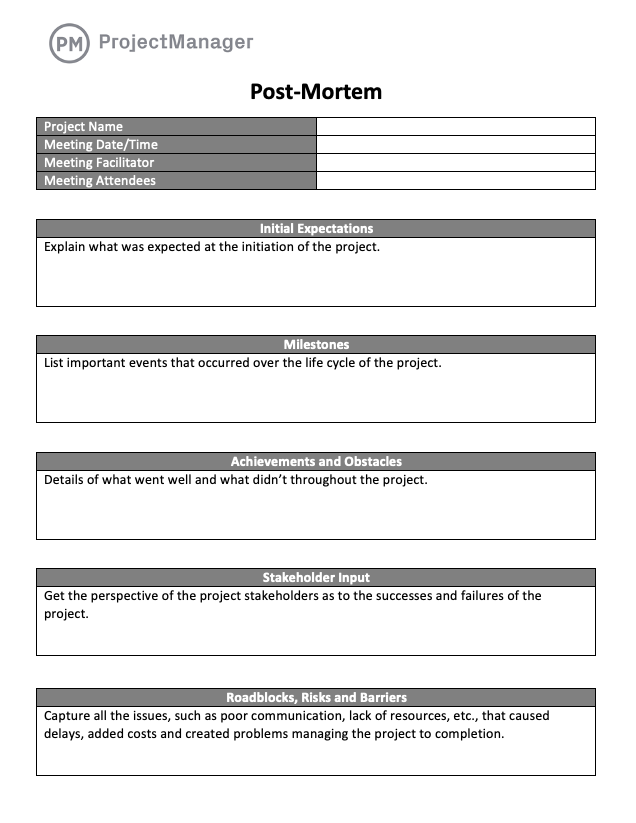 Post Mortem Template ProjectManager Post Mortem Template ProjectManager