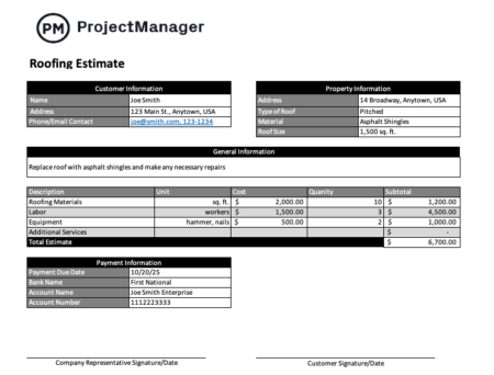 Roofing Estimate Template - ProjectManager