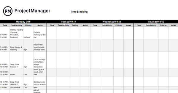 Time Blocking Template - ProjectManager
