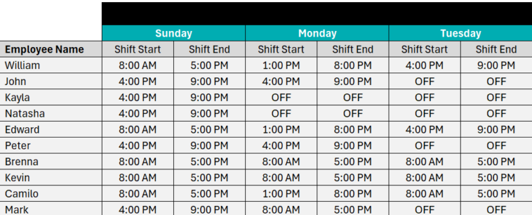 Employee Schedule Template for Excel (Free Download)