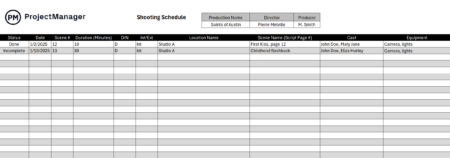 Shooting Schedule Template for Excel (Free Download)