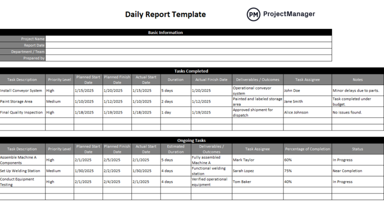 Daily Report Template for Excel (Free Download)