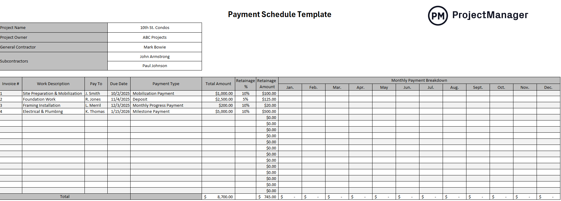 Payment Schedule Template for Excel (Free Download)