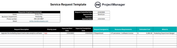 Service Request Form for Excel (Free Download)