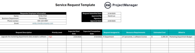 Service Request Form for Excel (Free Download)