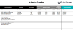 Action Log Template for Excel (Free Download)