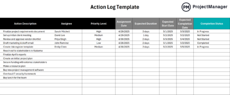 Action Log Template for Excel (Free Download)