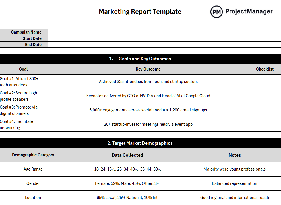 Marketing Report Template for Excel (Free Download)