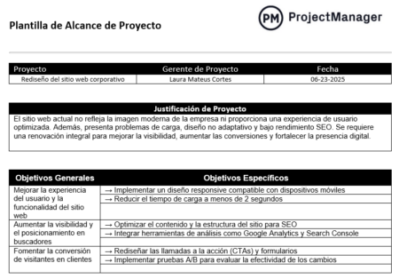 Plantilla de Alcance de Proyecto (Descarga Gratis) - ProjectManager