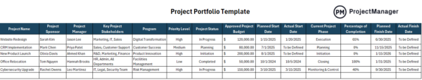 Project Portfolio Template for Excel - Free Download