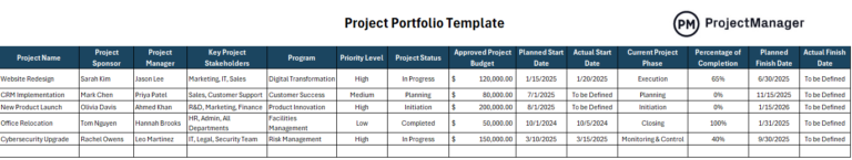 Project Portfolio Template for Excel - Free Download