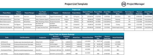 Project List Template for Excel - Free Download