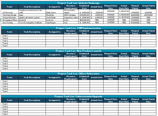 Project List Template for Excel - Free Download