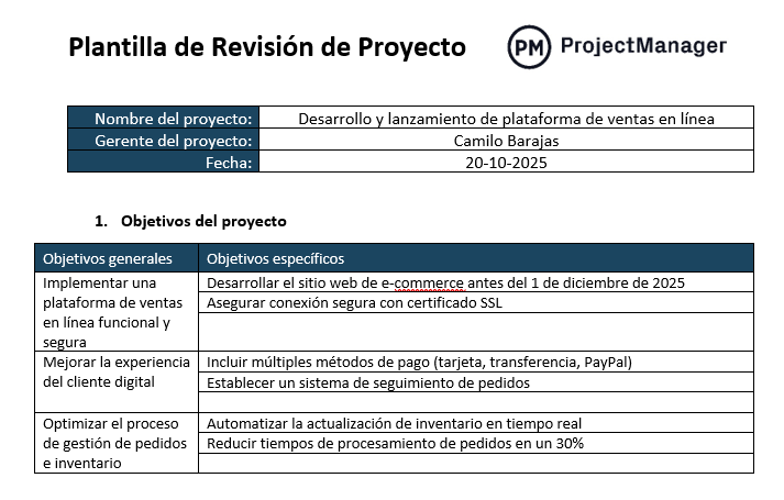 Plantilla de revisión de proyecto para Word (descarga gratis) - ProjectManager