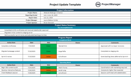 Project Update Template for Excel (Free Download)