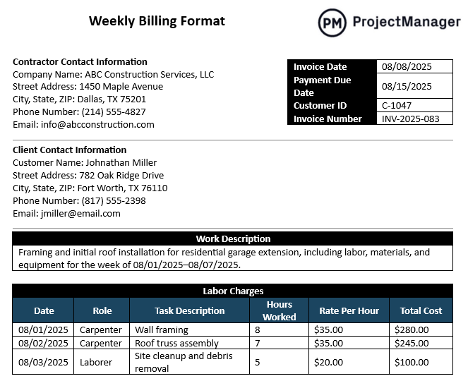 Weekly Billing Format for Word (Free Download)