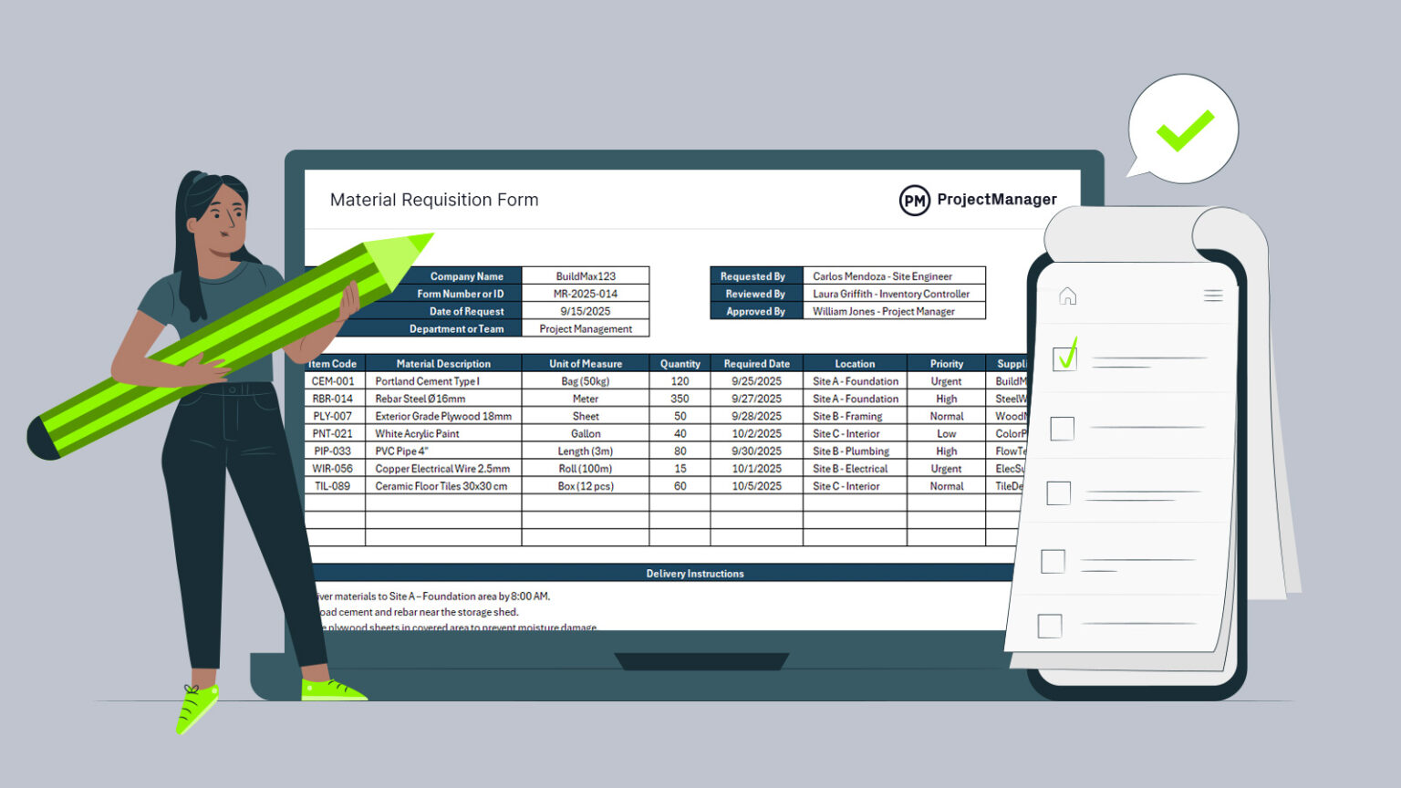 Material Requisition Form for Excel - Free Download