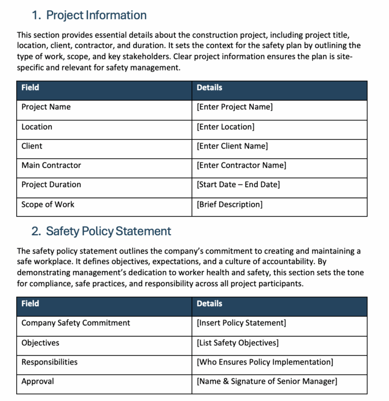 Construction Safety Plan Template
