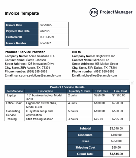 Free Invoice Template for Google Docs