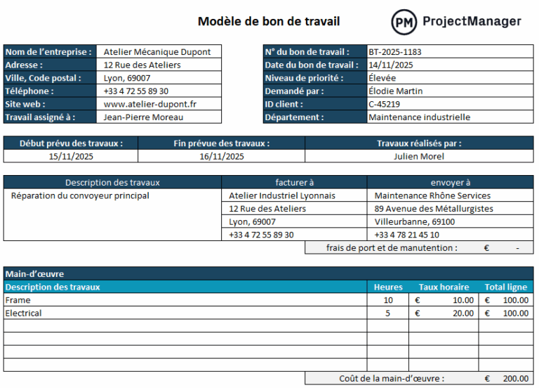 Modèle de bon de travail (gratuit) - ProjectManager