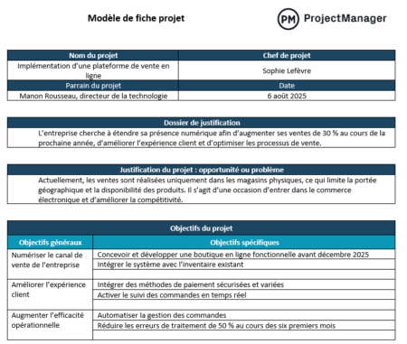 Modèle de fiche projet pour Word (gratuit) - ProjectManager