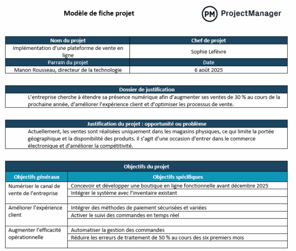 Modèle de fiche projet pour Word (gratuit) - ProjectManager