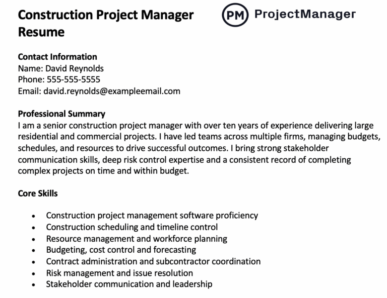 5 Construction Resume Examples (Free Download) - ProjectManager