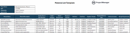 Material List Template for Excel (Free Download)