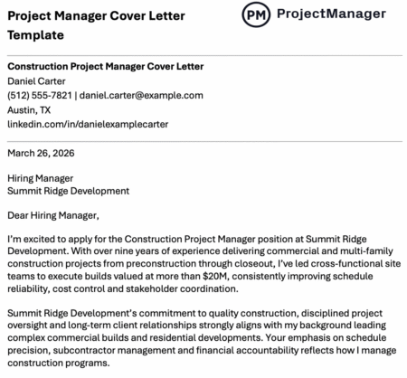 Project Manager Cover Letter: How-to Guide, Examples & Template