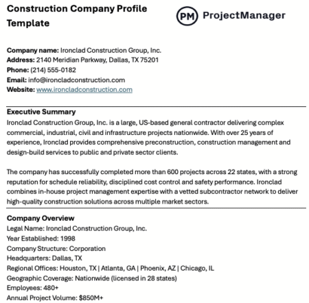 Construction Company Profile Template for Word (Free Download)
