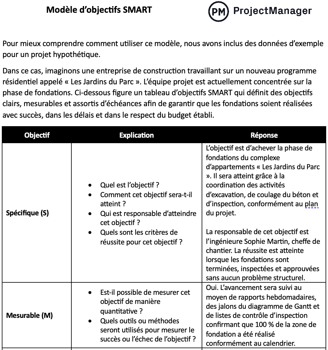 Modèle d’objectifs SMART pour Word (gratuit) - ProjectManager